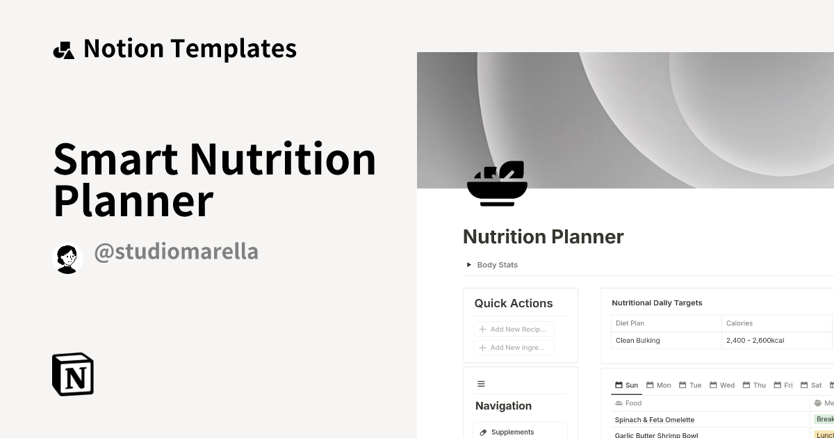 Smart Nutrition Planner Template by Studio Marella | Notion Marketplace