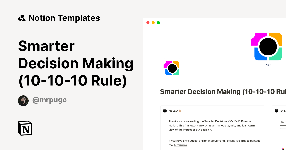 Smarter Decision Making (10-10-10 Rule) Template by mrpugo | Notion Marketplace