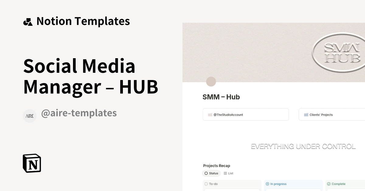 Social Media Manager – HUB Template | Notion Marketplace