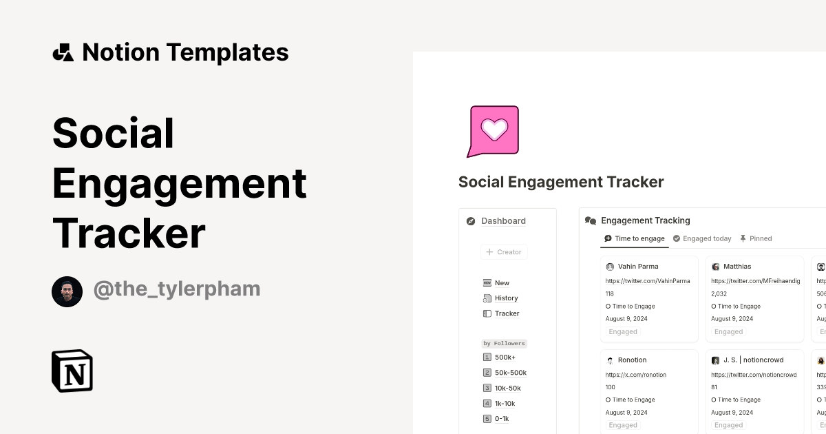 Social Engagement Tracker Template by Tyler Pham | Notion Marketplace