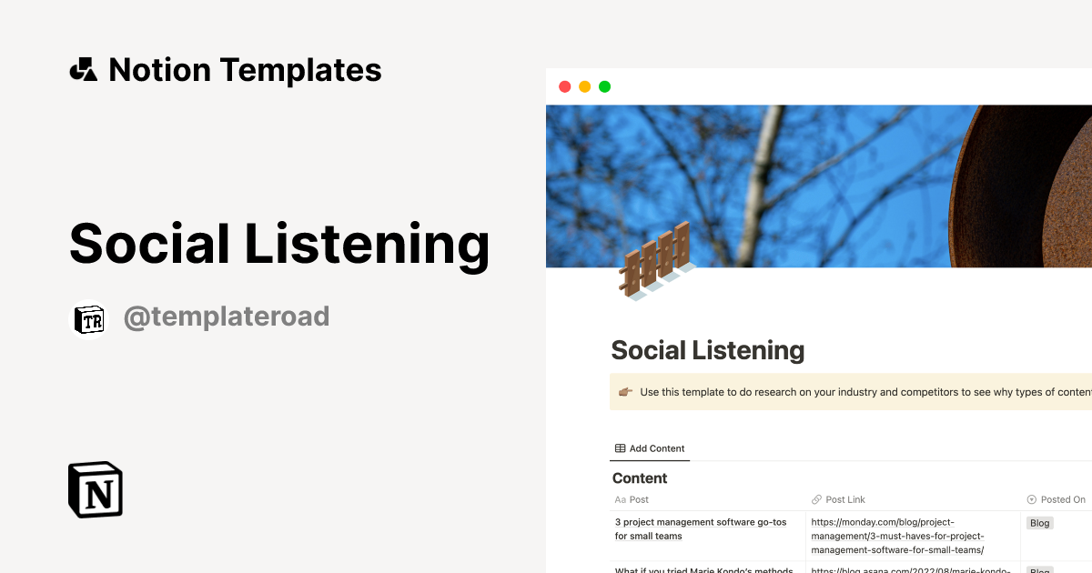 Social Listening Template by Template Road | Notion Marketplace