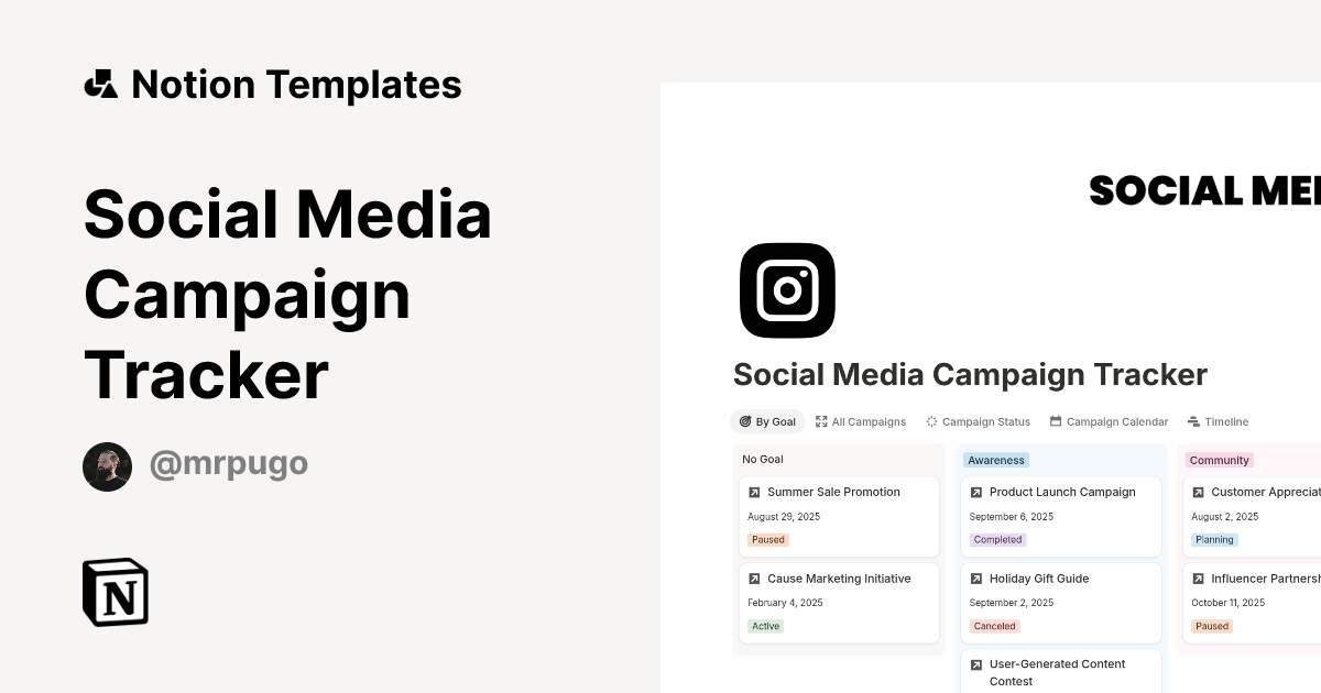 Social Media Campaign Tracker Template | Notion Marketplace