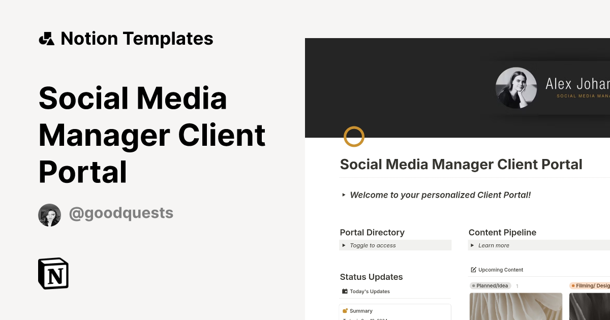 Social Media Manager Client Portal Template | Notion Marketplace