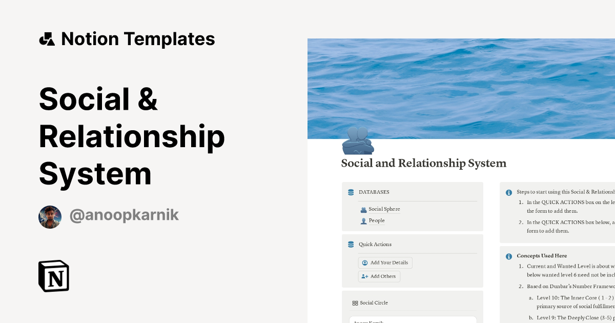 Social & Relationship System Template by Anoop Karnik | Notion Marketplace
