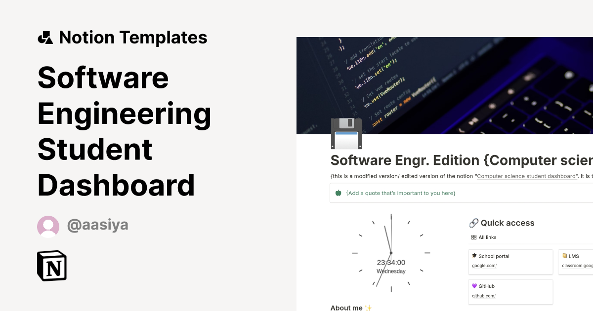 Software Engineering Student Dashboard Template | Notion Marketplace
