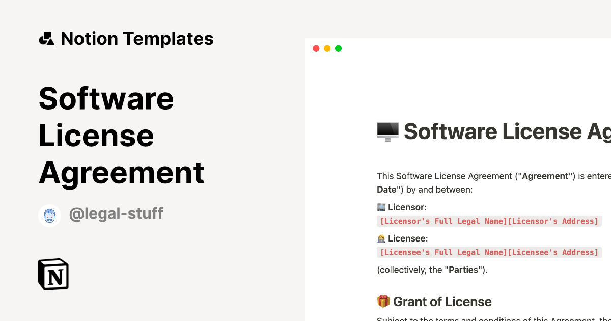 Software License Agreement Template | Notion Marketplace