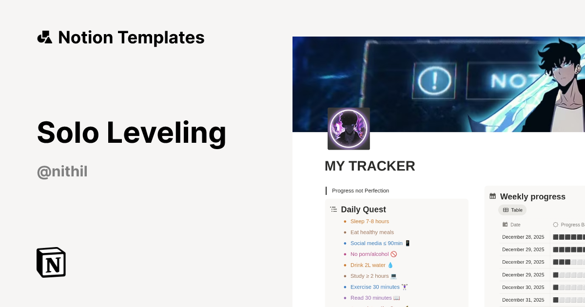 Solo Leveling Template by nithil | Notion Marketplace
