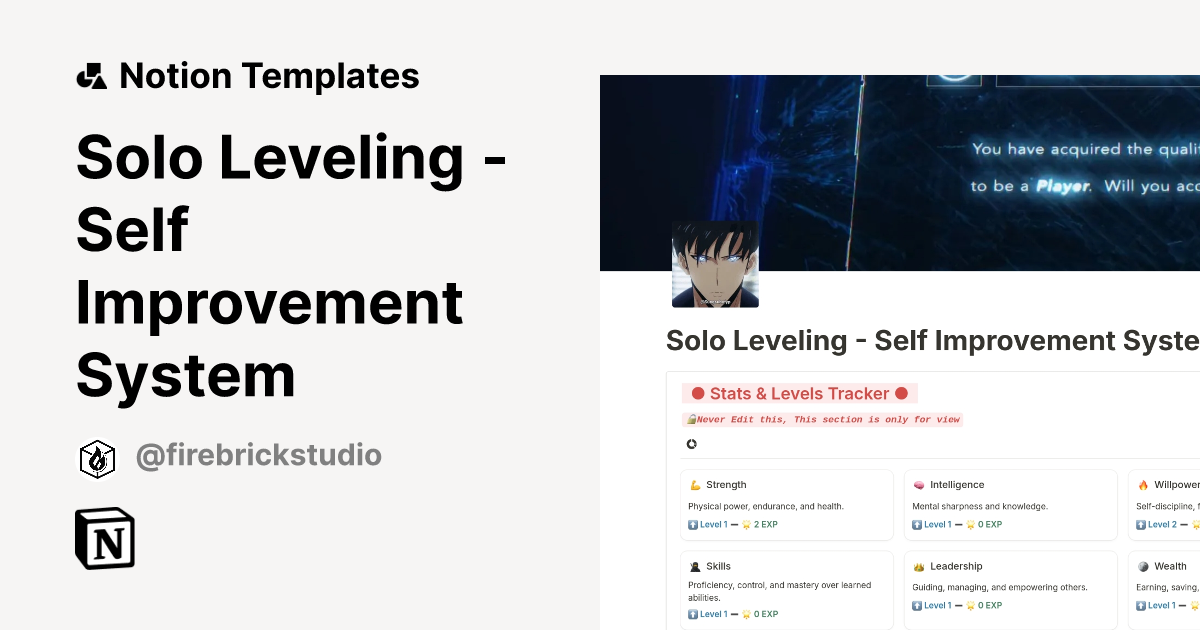 Solo Leveling - Self Improvement System Template by Firebrick Studio ...