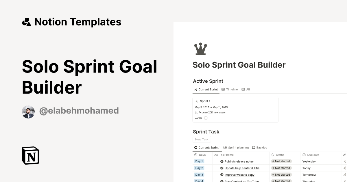 Solo Sprint Goal Builder Template by Elabeh Mohamed | Notion Marketplace