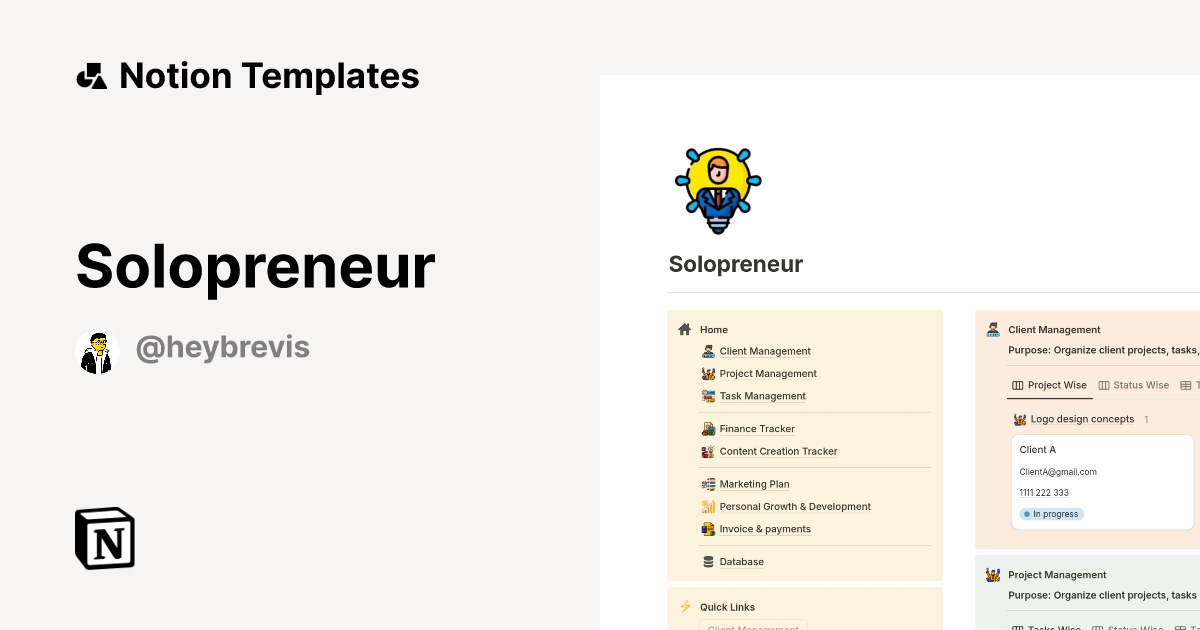 Solopreneur Template by heybrevis | Notion Marketplace