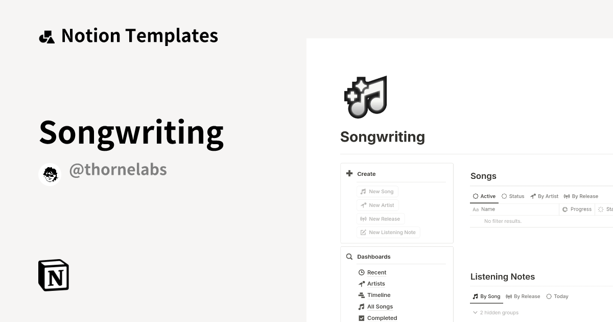 Songwriting Template by ThorneLabs | Notion Marketplace