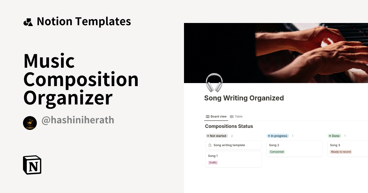 Music Composition Organizer Template by Hashini Herath Music | Notion Marketplace