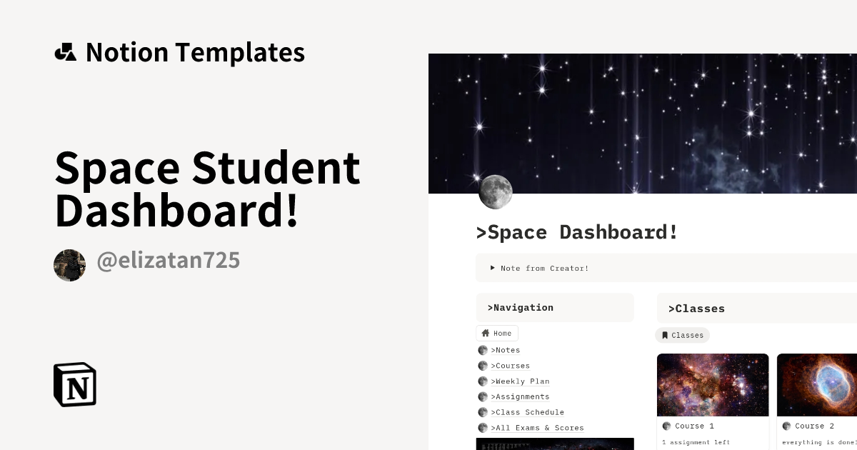 Space Student Dashboard! Template by Eliza | Notion Marketplace
