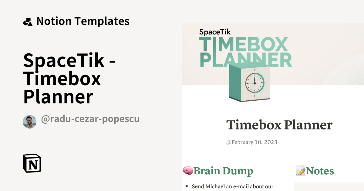 SpaceTik - Timebox Planner Template by Radu Cezar Popescu | Notion ...