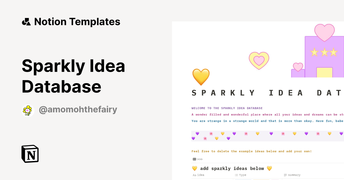 Sparkly Idea Database Template | Notion Marketplace