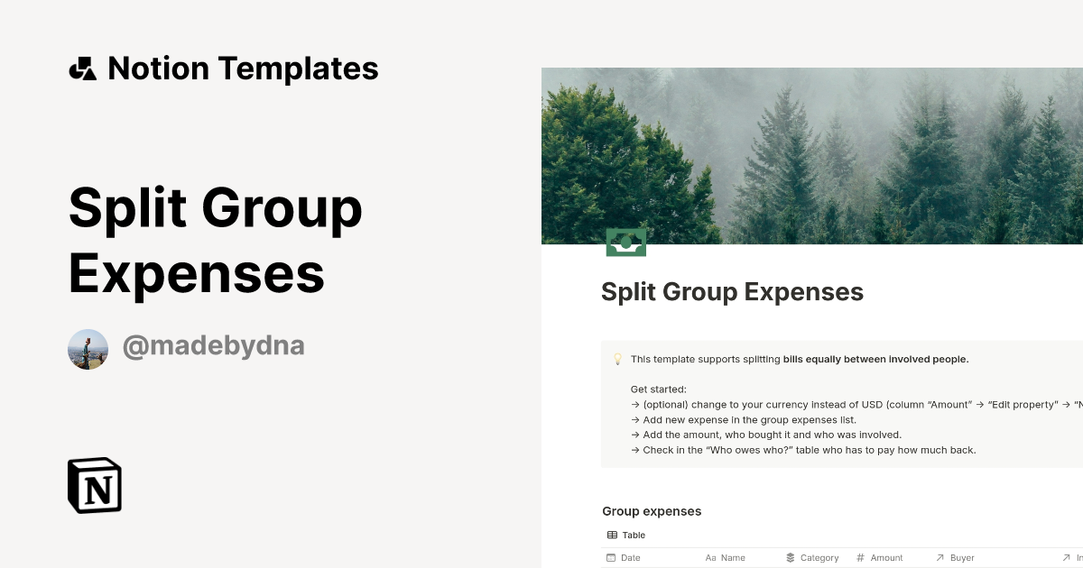 Split Group Expenses Template by madebydna | Notion Marketplace
