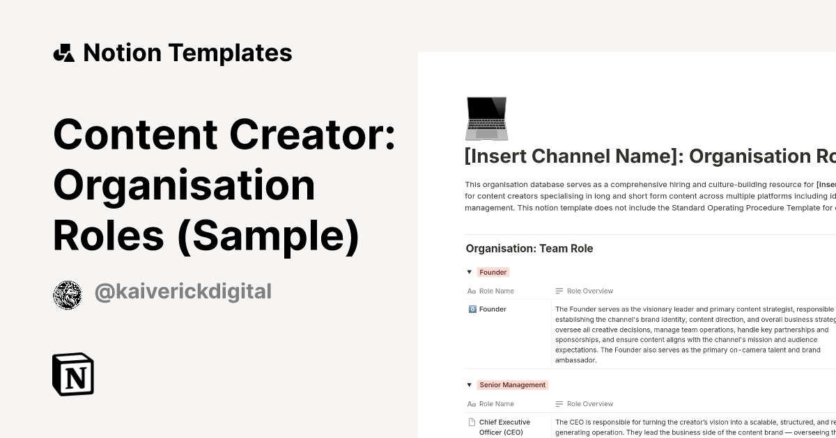 Content Creator: Organisation Roles (Sample) Template by Kaiverick ...
