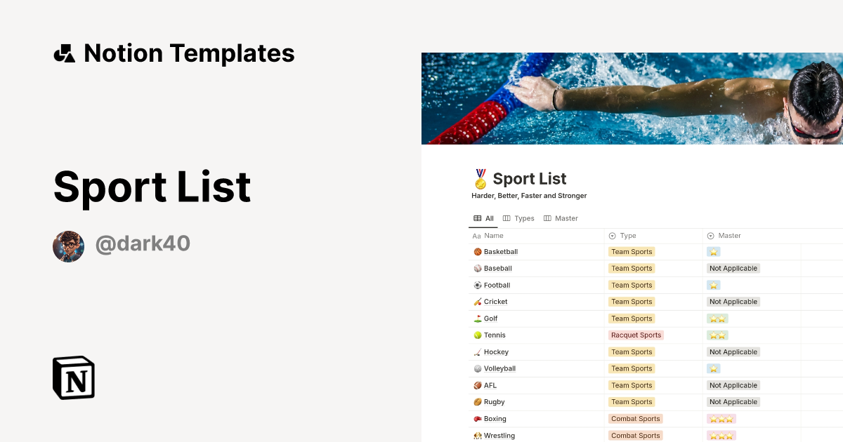 Sport List Template | Notion Marketplace