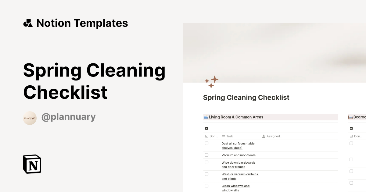 Spring Cleaning Checklist Template | Notion Marketplace