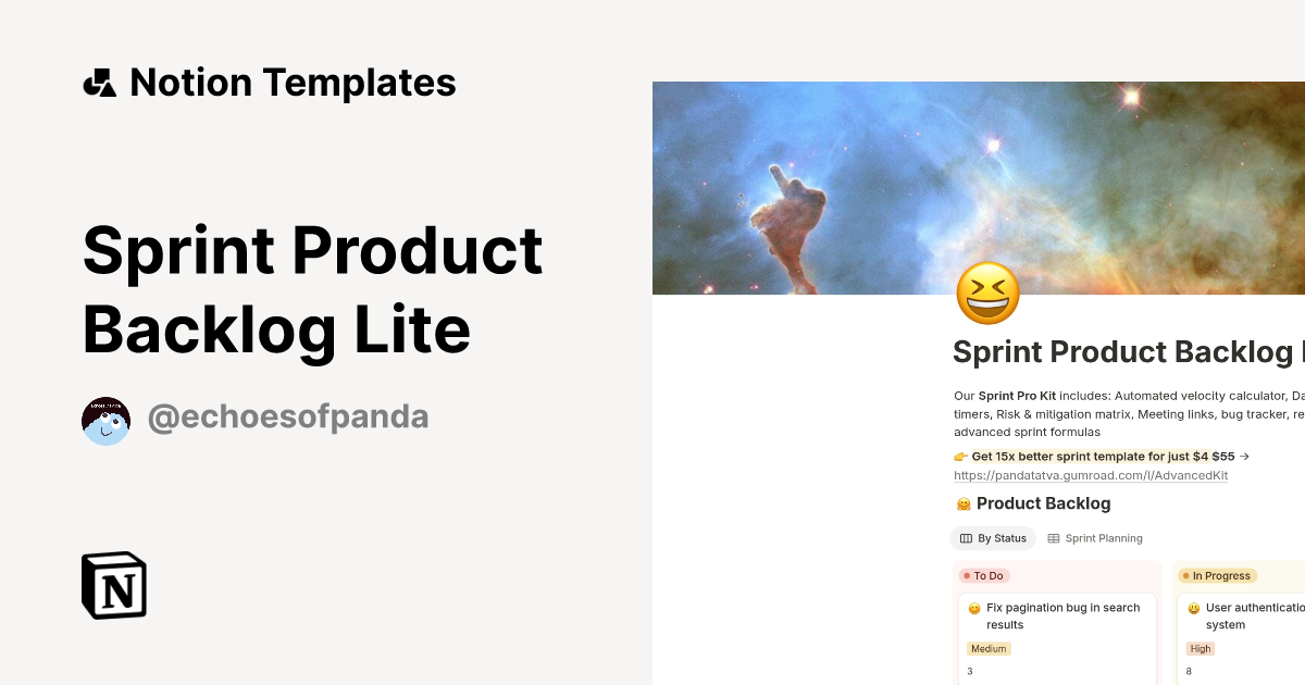 Sprint Product Backlog Lite Template by Echoes of Panda🐼 | Notion Marketplace