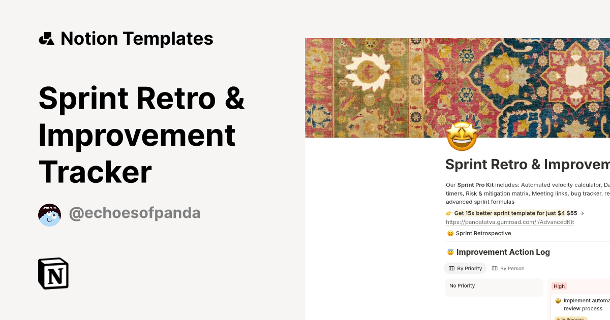 Sprint Retro & Improvement Tracker Template by Echoes of Panda🐼 | Notion Marketplace