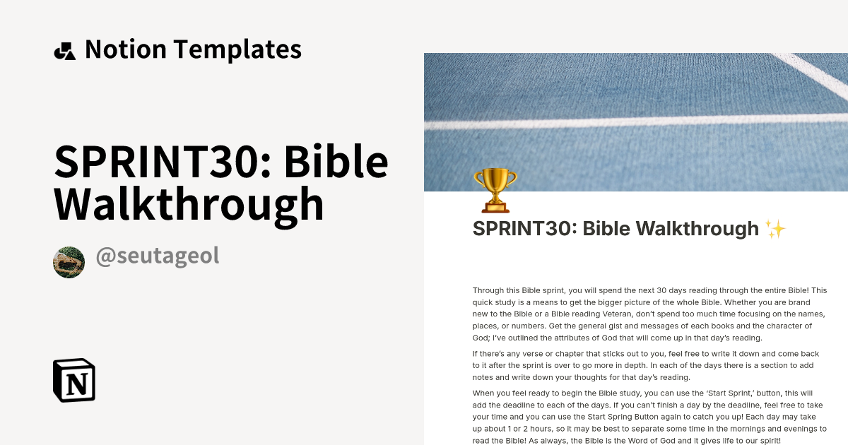SPRINT30: Bible Walkthrough Template by Xiomora | Notion Marketplace