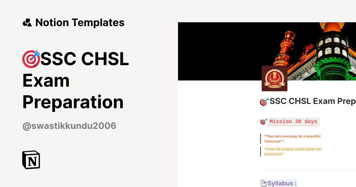 🎯SSC CHSL Exam Preparation Template by Swastik Kundu | Notion Marketplace