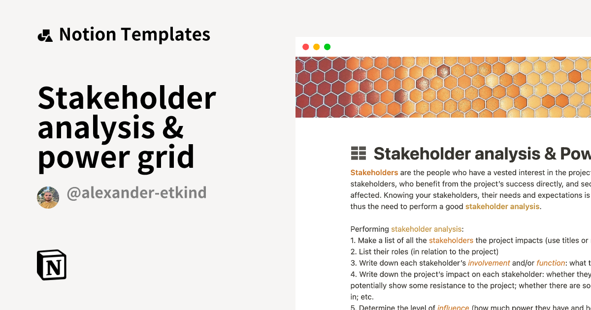 Stakeholder analysis & power grid Template | Notion Marketplace