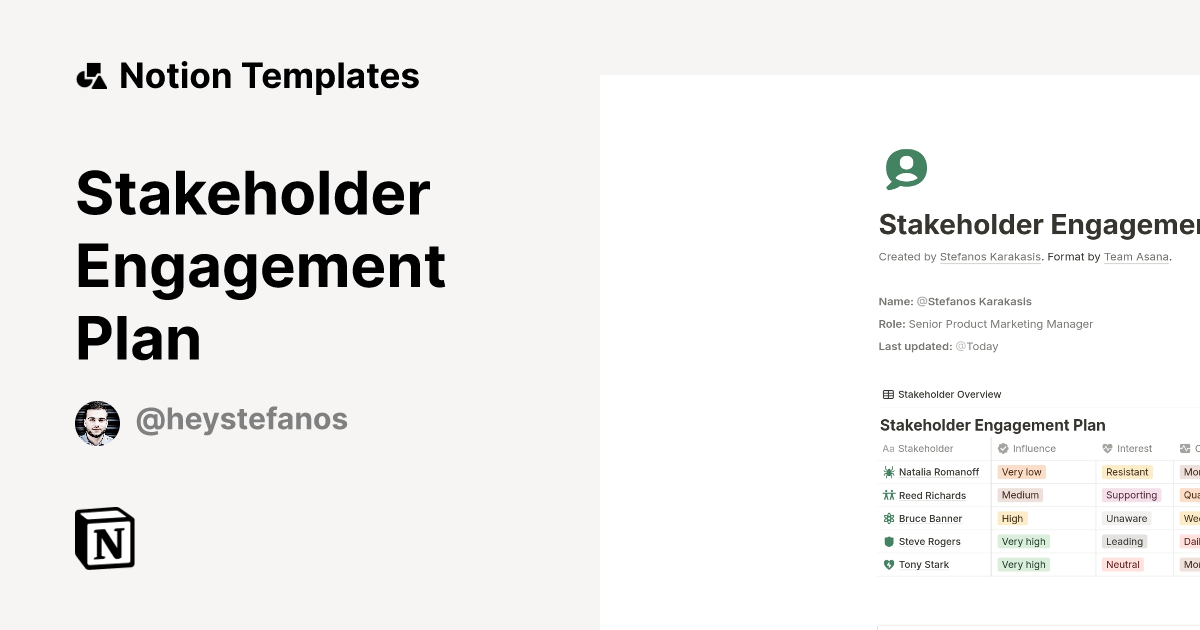 Stakeholder Engagement Plan Template by Stefanos Karakasis | Notion ...