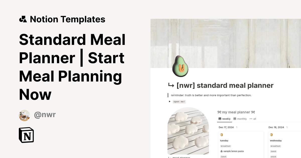 Standard Meal Planner | Start Meal Planning Now Template | Notion ...