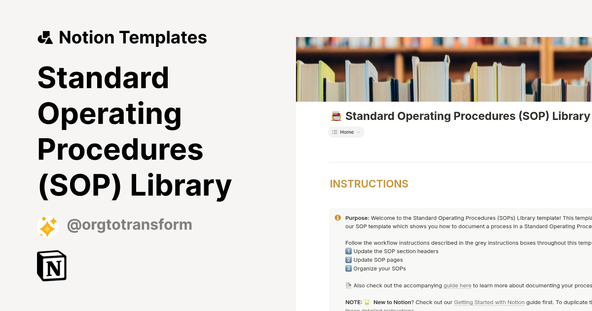 Standard Operating Procedures (SOP) Library Template by Regine @ Organize to Transform | Notion ...