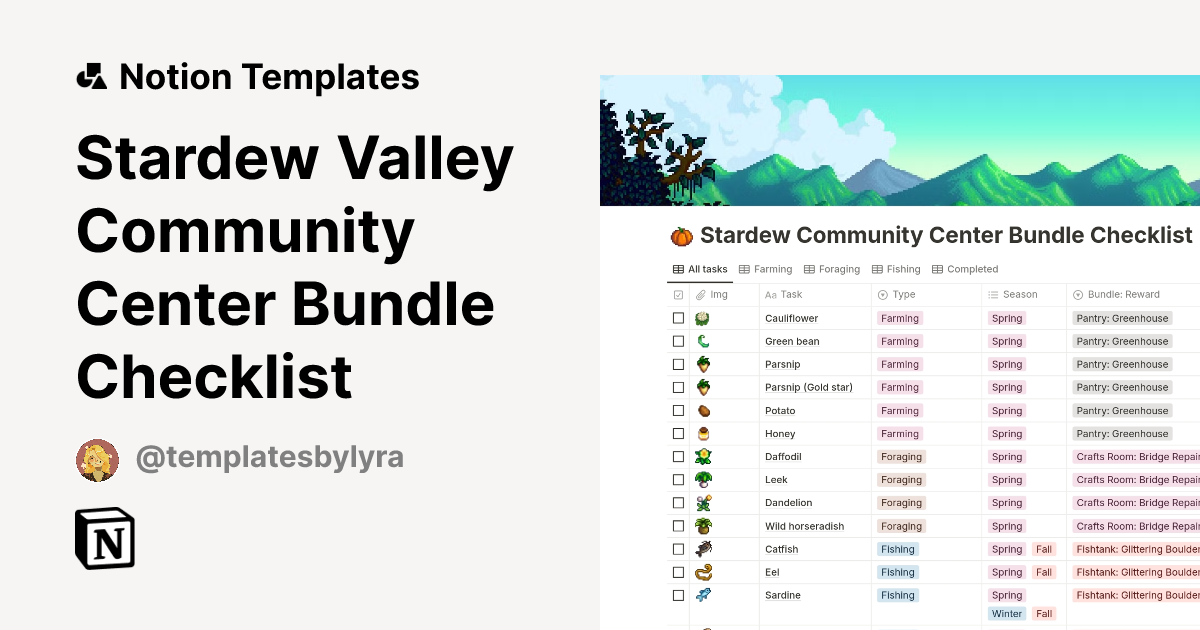 Stardew Valley Community Center Bundle Checklist Template by ...