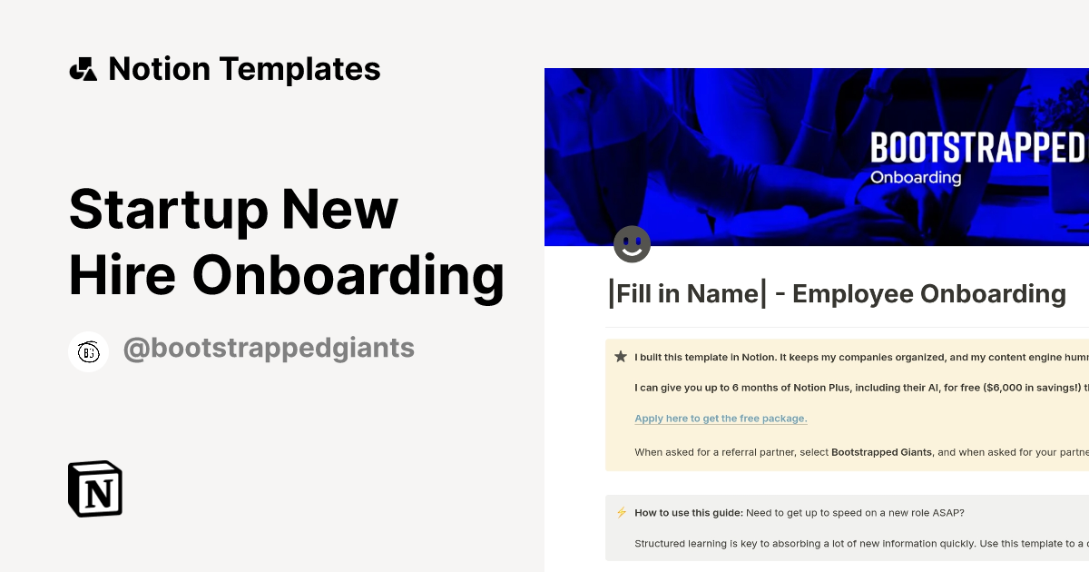 Startup New Hire Onboarding Template by Bootstrapped Giants | Notion ...