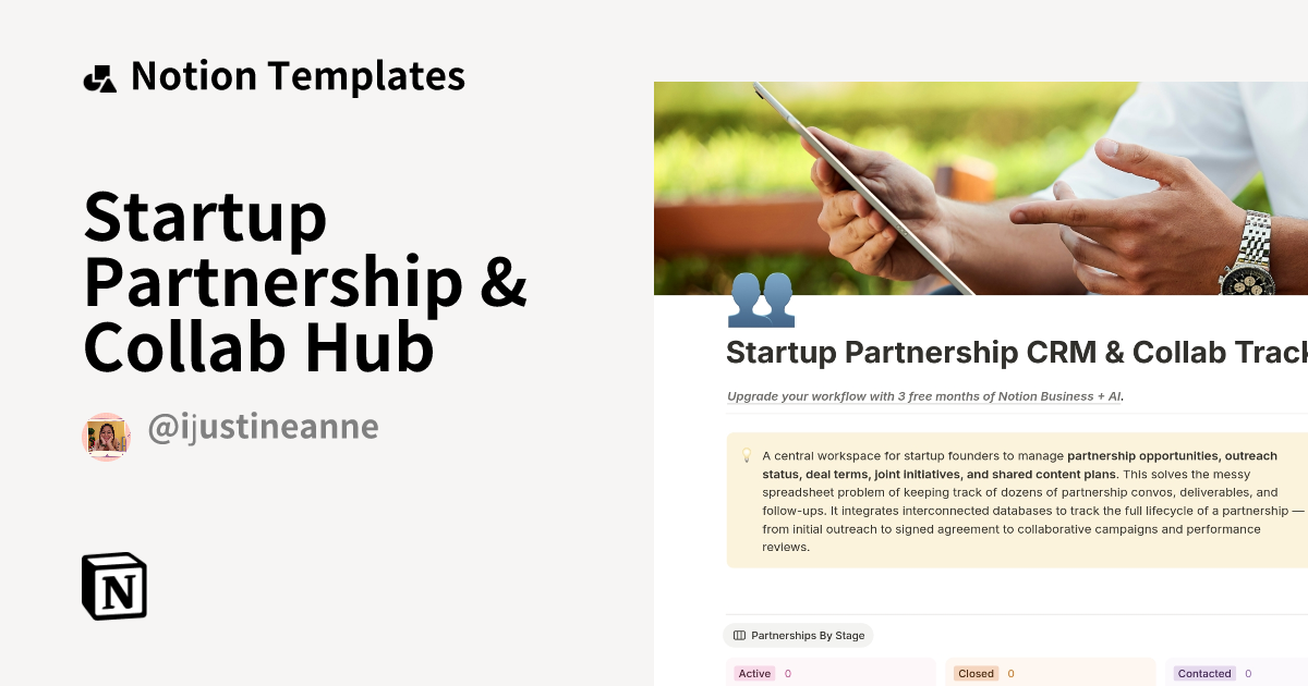 Startup Partnership & Collab Hub Template by Justine Ignacio | Notion Marketplace