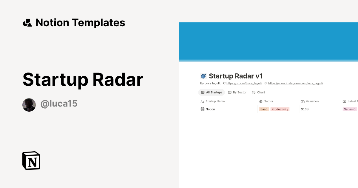 Startup Radar Template by Luca Iagulli | Notion Marketplace