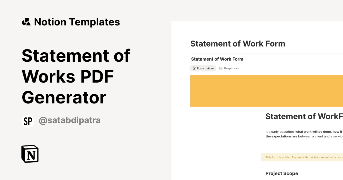 Statement of Works PDF Generator Template | Notion Marketplace