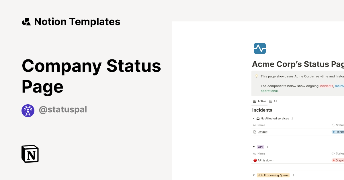 Company Status Page Template by StatusPal | Notion Marketplace