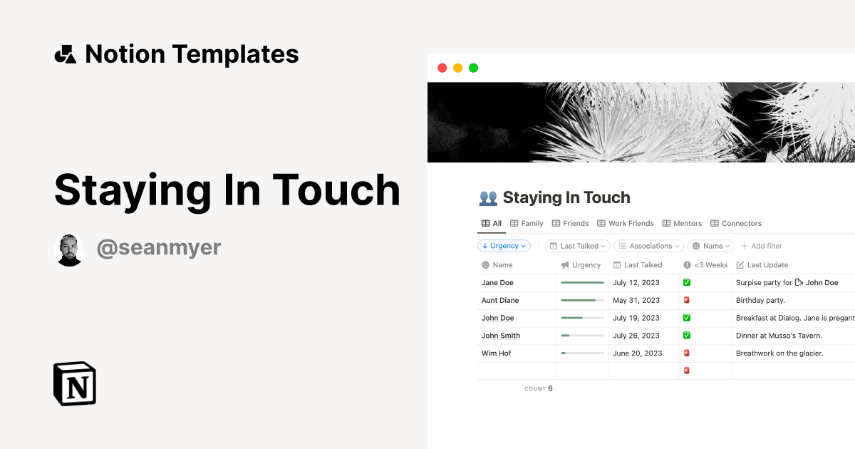 Staying In Touch Template | Notion Marketplace