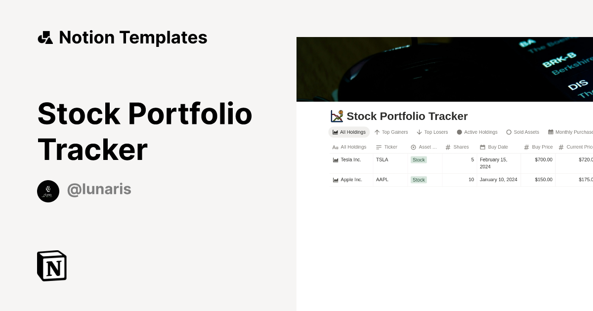 Stock Portfolio Tracker Template by Luna | Notion & Systems | Notion ...