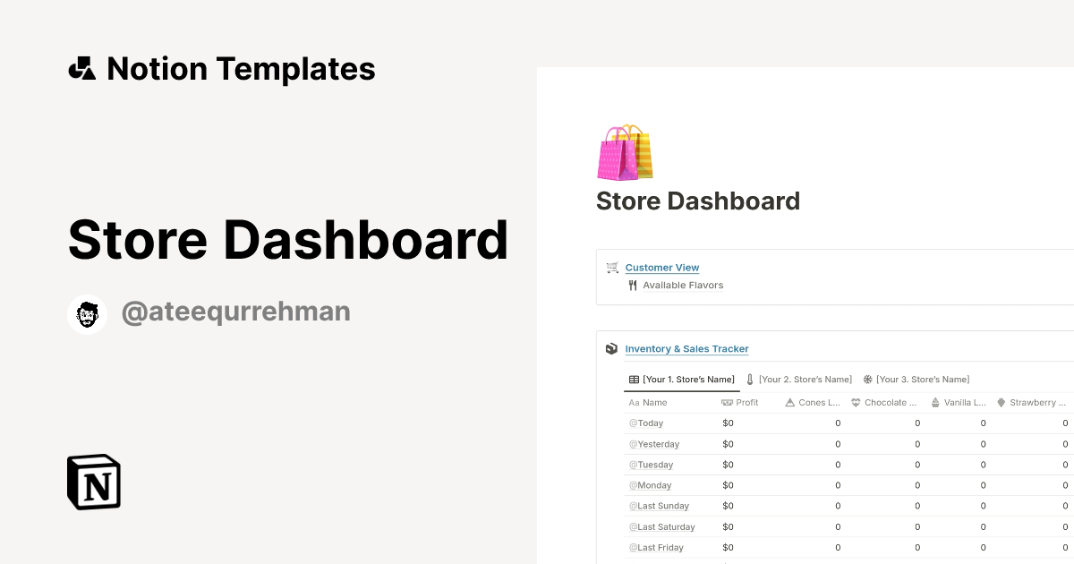 Store Dashboard Template by Ateeq Ur Rehman | Notion Marketplace