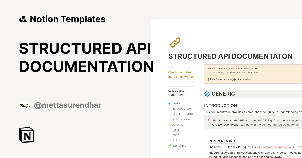 STRUCTURED API DOCUMENTATION Template | Notion Marketplace