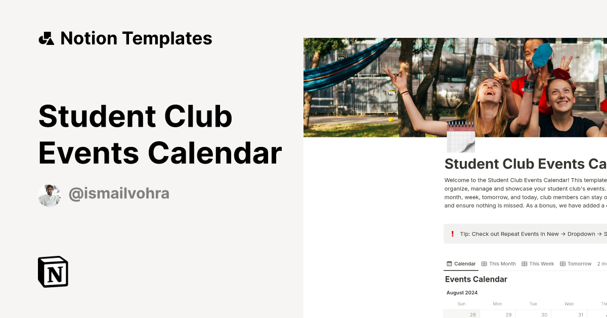 Student Club Events Calendar Template | Notion Marketplace