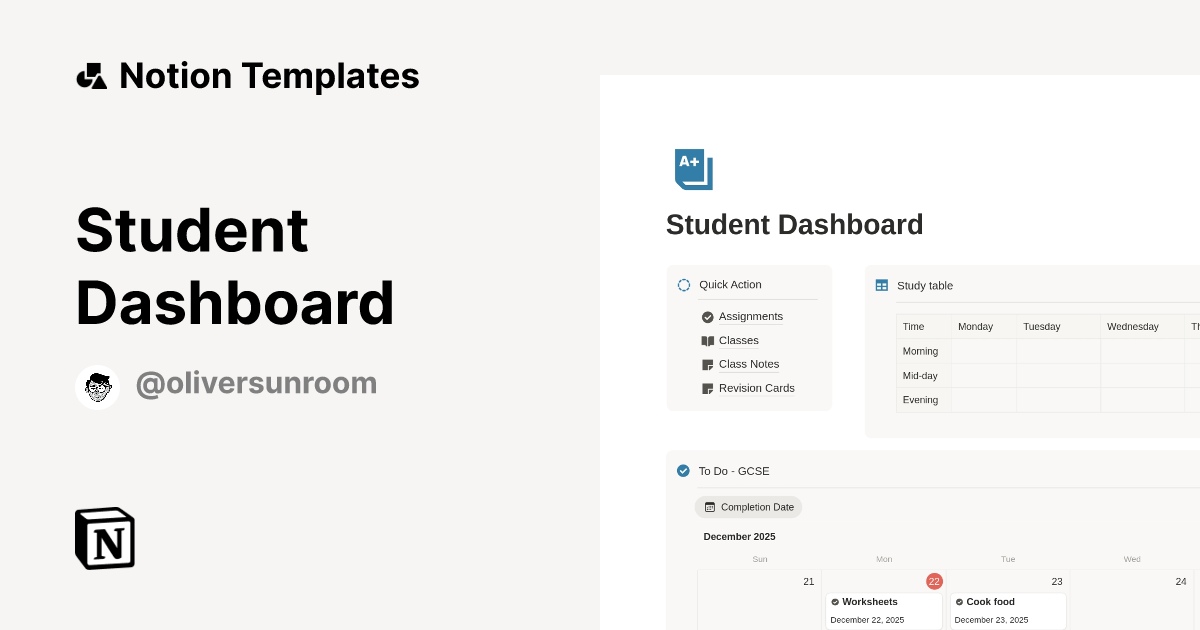 Student Dashboard Template | Notion Marketplace