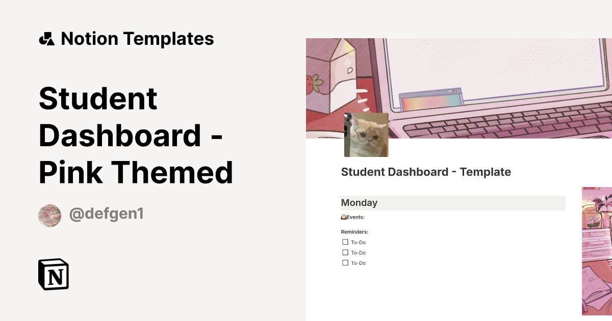 Student Dashboard - Pink Themed Template by defgen1 | Notion Marketplace