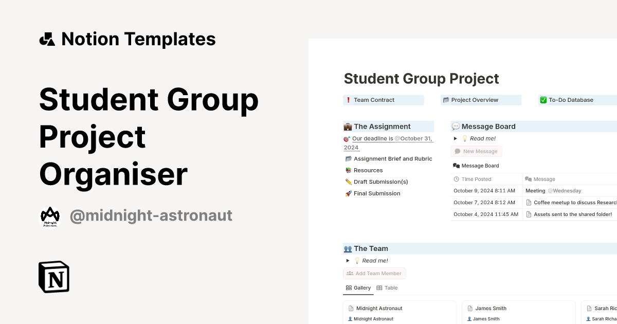 Student Group Project Organiser Template by Midnight Astronaut | Notion ...