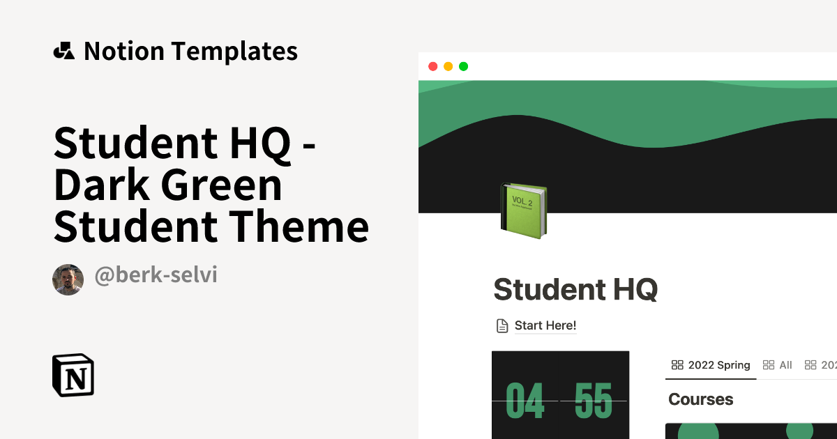 Student HQ - Dark Green Student Theme Template | Notion Marketplace