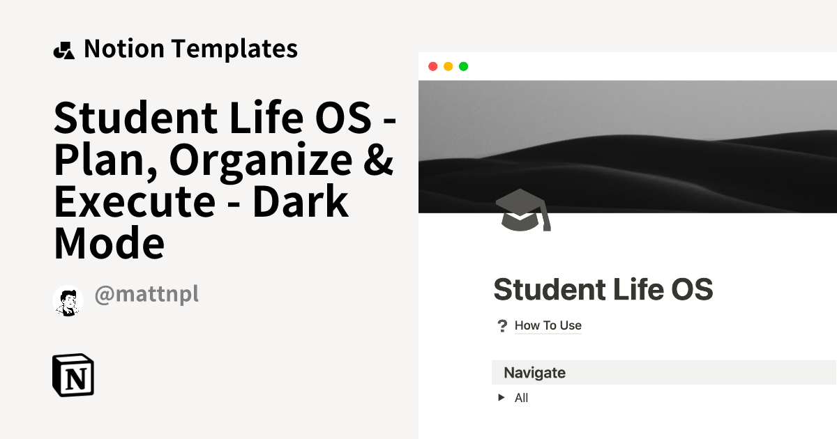 Student Life OS - Plan, Organize & Execute - Dark Mode Template ...