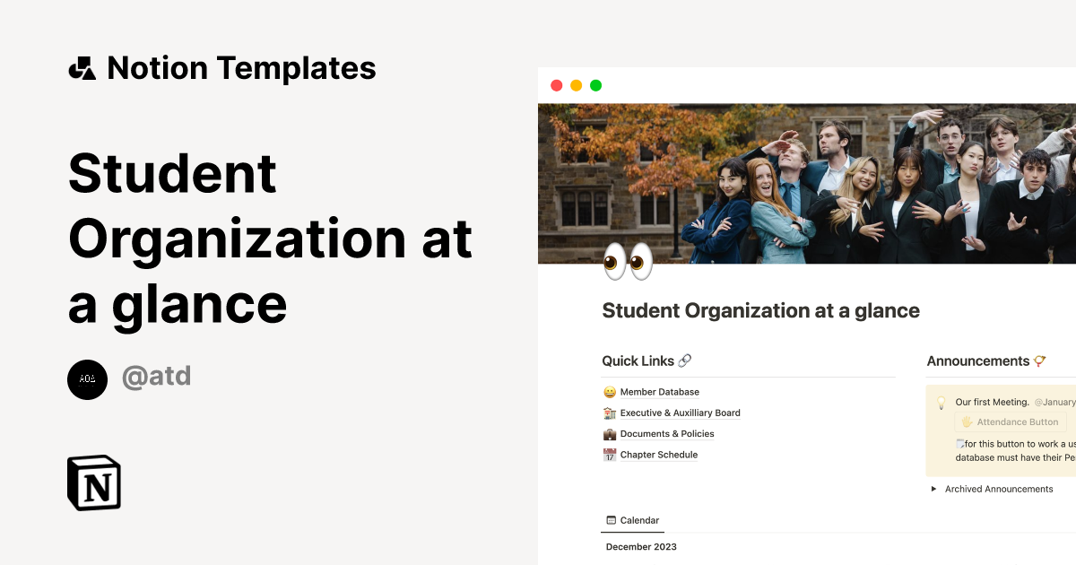 Student Organization at a glance Template | Notion Marketplace