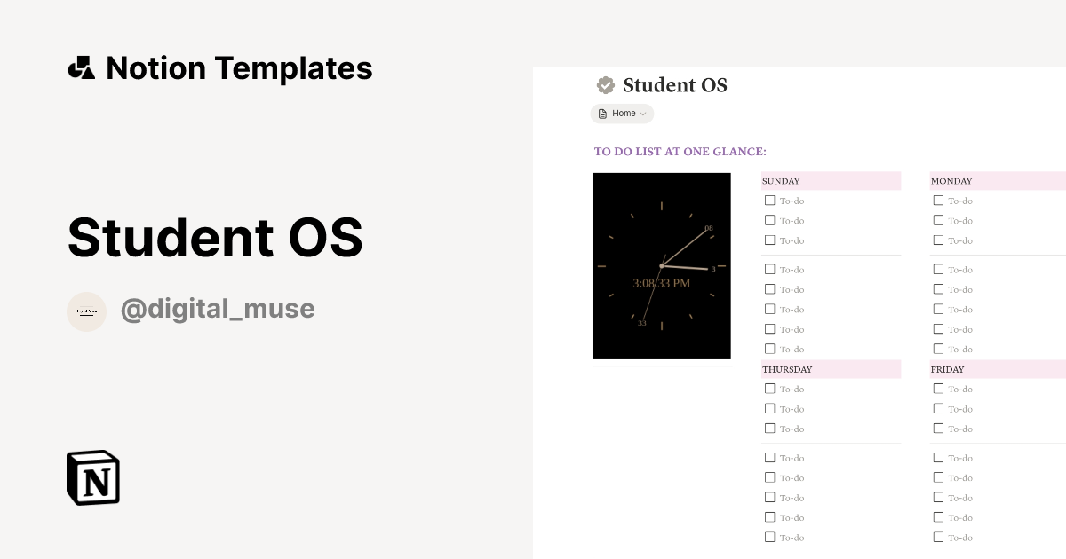 Student OS Template by Digital Muse | Simplifying Life | Notion Marketplace