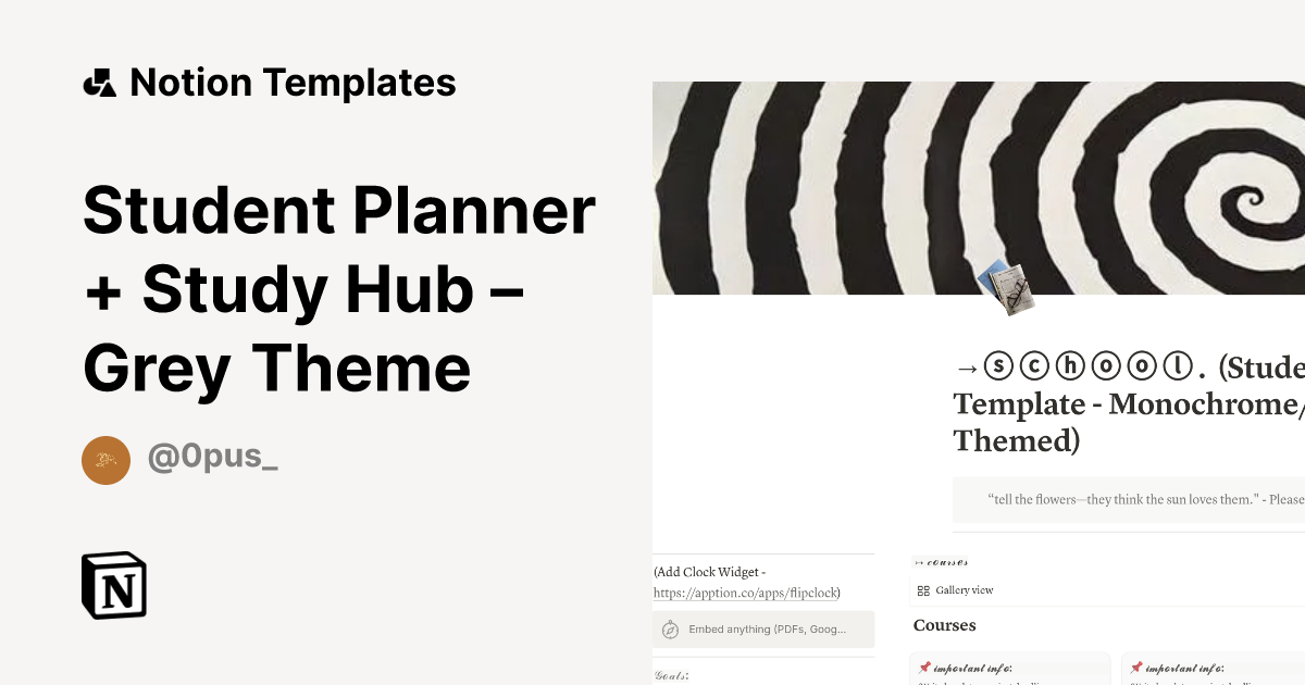 Student Planner + Study Hub – Grey Theme Template by 0PUS | Notion ...